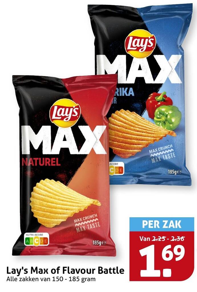Lay's Max of Flavour Battle 150-185 gram aanbieding bij Hoogvliet