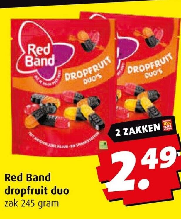 Red Band dropfruit duo 245 g aanbieding bij Boni