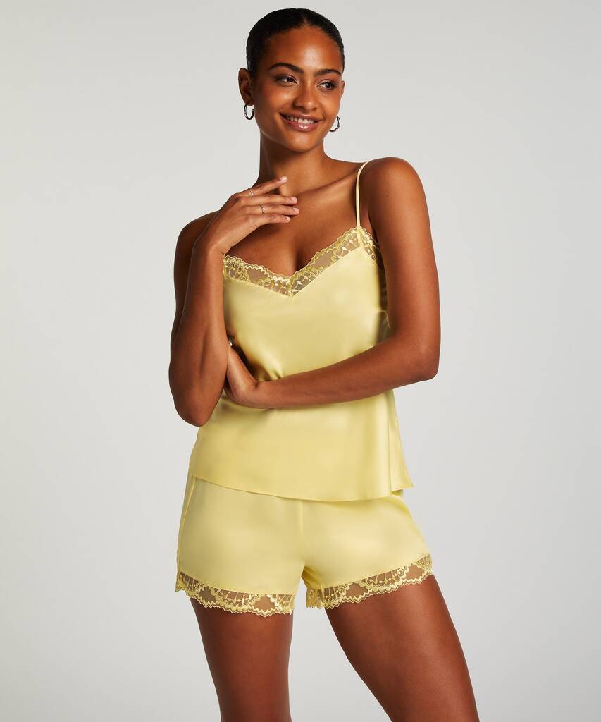 Hunkemöller Pyjama short Satin Geel aanbieding bij Hunkemoller