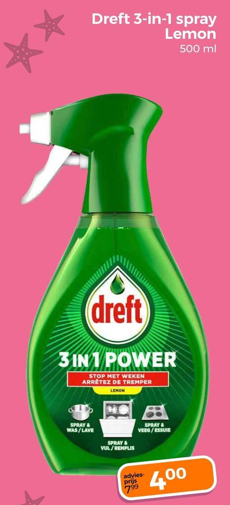 Dreft 3 in 1 spray Lemon 500 ml aanbieding bij Trekpleister