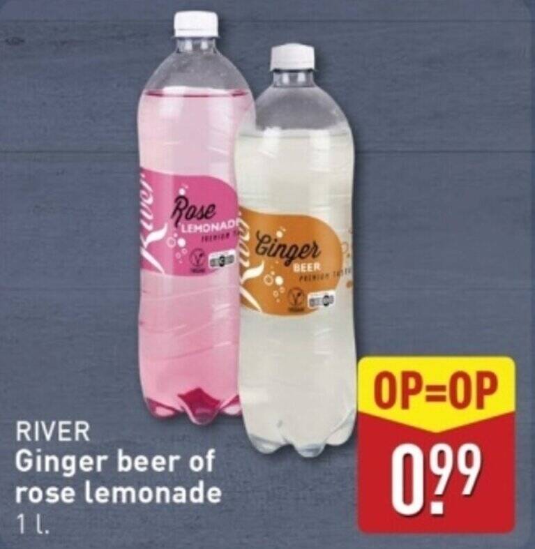 River Ginger beer of rose lemonade 1 liter aanbieding bij ALDI