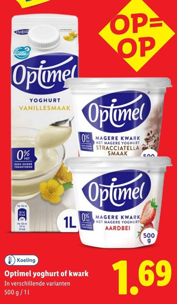 Optimel yoghurt of kwark 500 g aanbieding bij Lidl