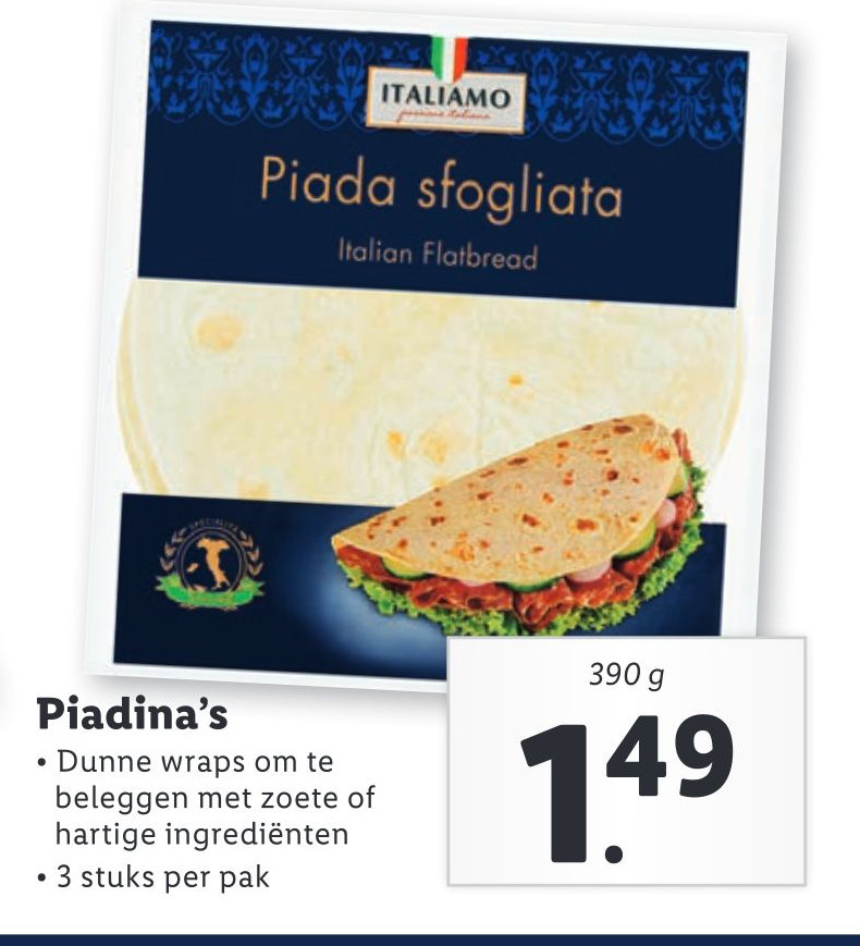Piadina's 390g aanbieding bij Lidl