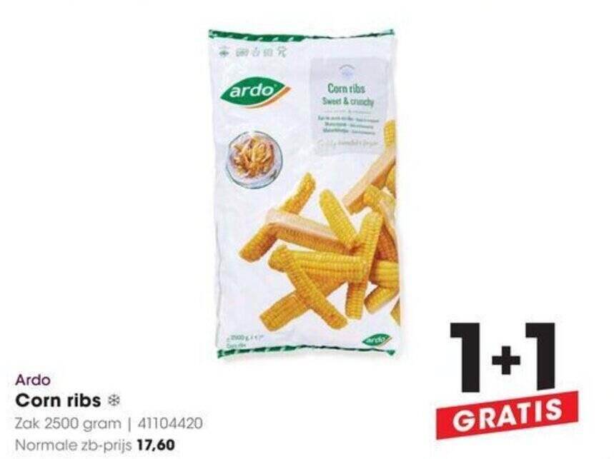 Ardo Corn ribs 2500 g 1+1 gratis aanbieding bij HANOS