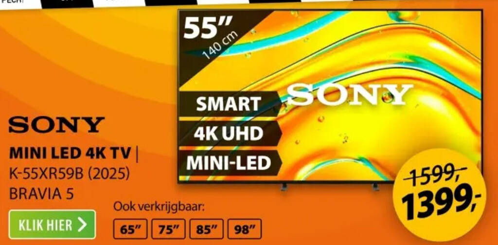 SONY MINI LED 4K TV 140 cm aanbieding bij Expert