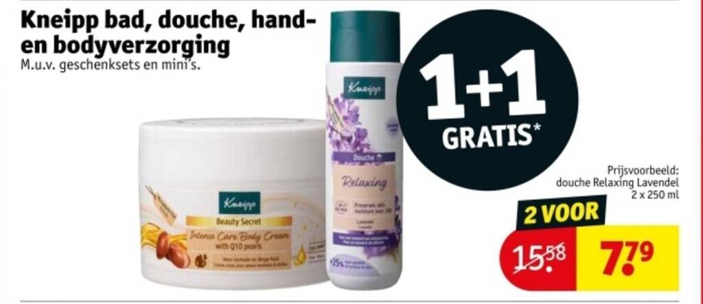 Kneipp bad, douche, hand en bodyverzorging 1+1 gratis aanbieding bij ...