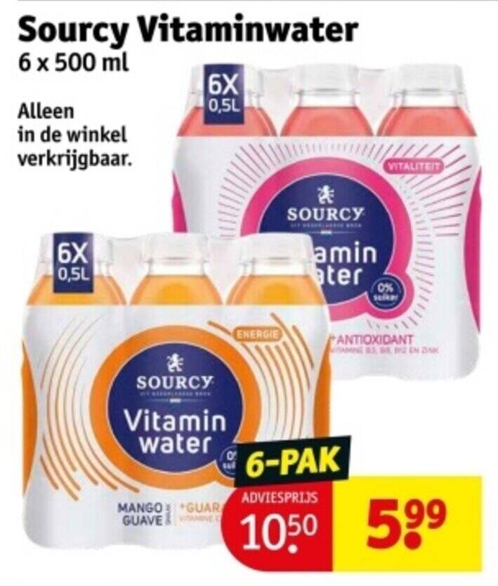 Sourcy Vitaminwater 6 x 500 ml aanbieding bij Kruidvat