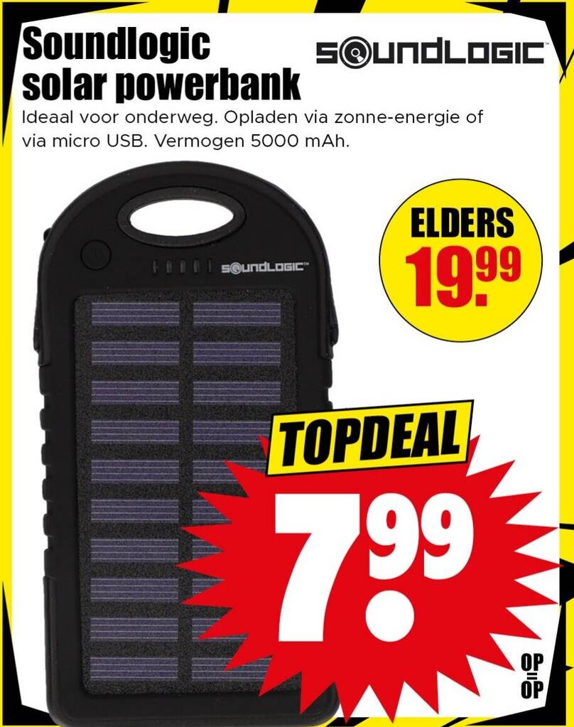 Soundlogic solar powerbank aanbieding bij Dirk
