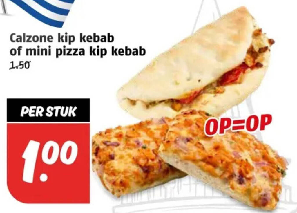 Calzone kip kebab of mini pizza kip kebab aanbieding bij Poiesz