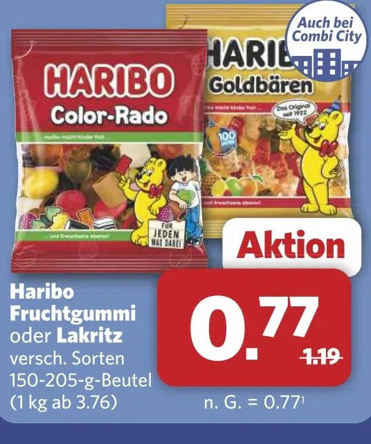 Haribo Fruchtgummi oder Lakritz aanbieding bij Combi
