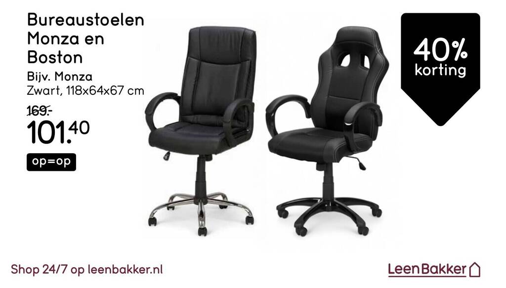 Bureaustoelen Monza en Boston 118x64x67 cm aanbieding bij Leen Bakker