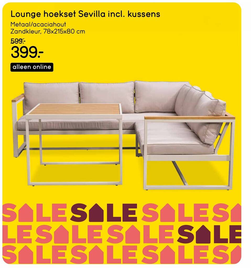 Lounge hoekset Sevilla incl. kussens 78 x 215 x 80 cm aanbieding bij ...