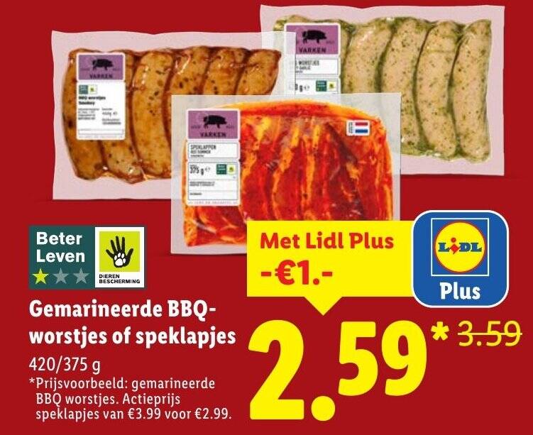 Gemarineerde BBQ worstjes of speklapjes 420-375 g aanbieding bij Lidl