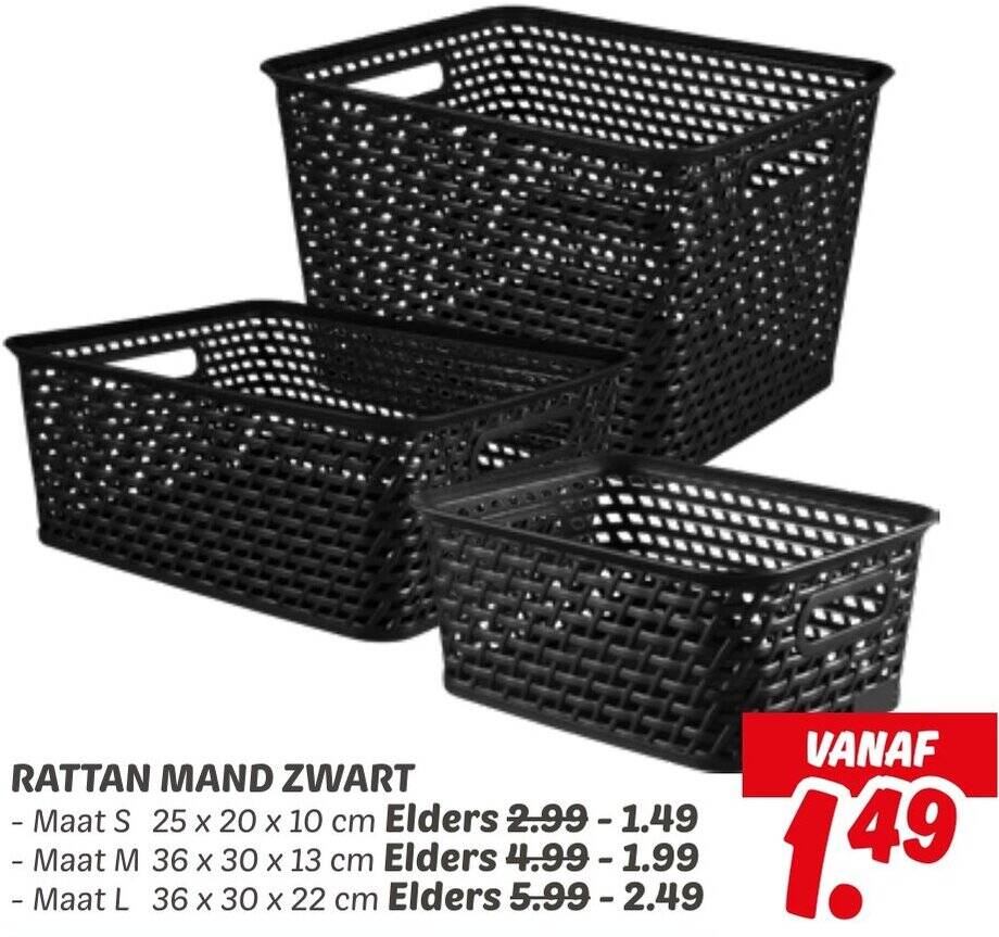 Rattan mand zwart 25 x 20 x 10 cm aanbieding bij Dekamarkt