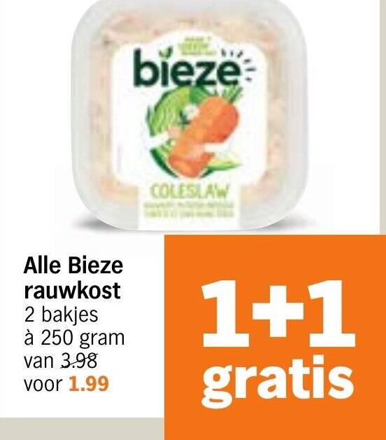 Alle Bieze rauwkost 250 g 1+1 gratis aanbieding bij Albert Heijn