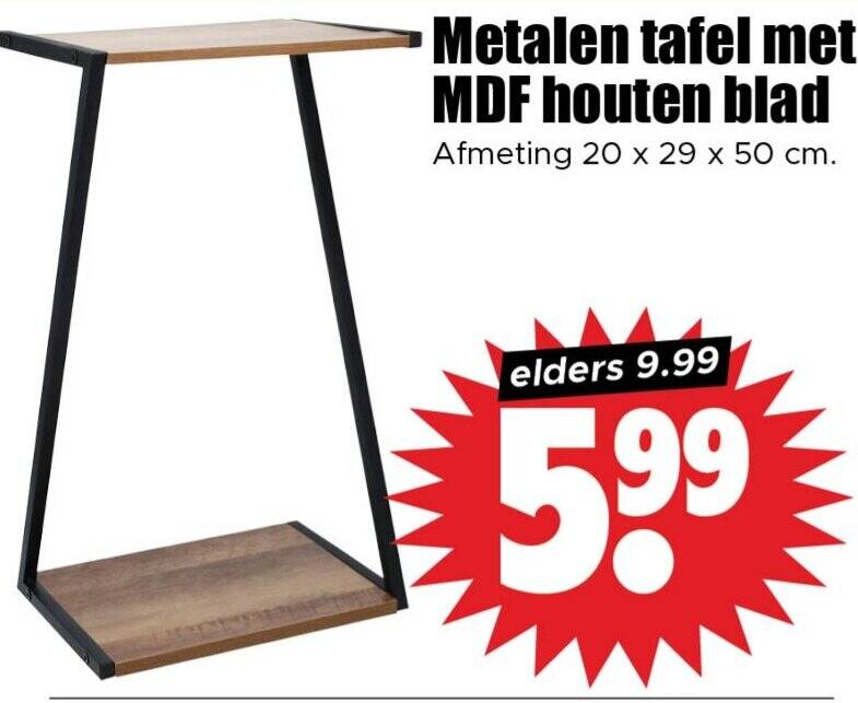 Metalen tafel met MDF houten blad 40-50 cm aanbieding bij Dirk