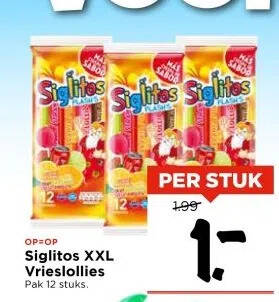 Siglitos XXL Vrieslollies aanbieding bij Vomar Voordeelmarkt