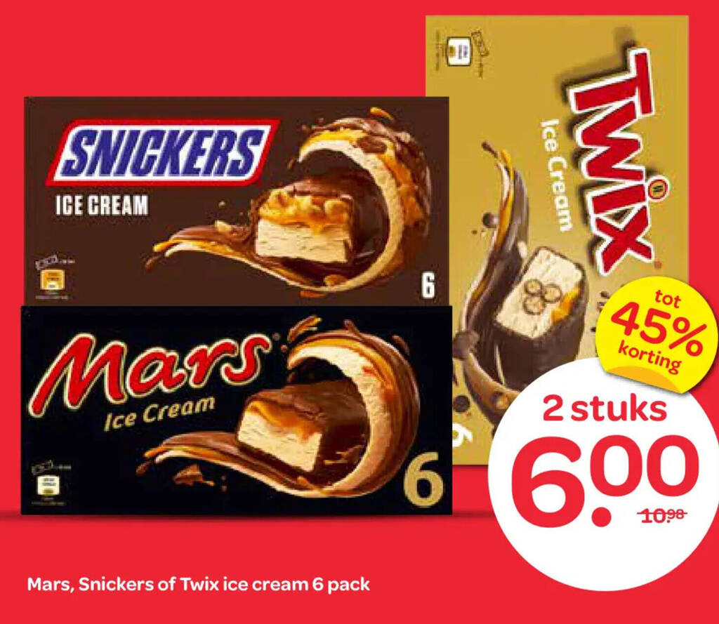 Mars, Snickers of Twix ice cream aanbieding bij Spar