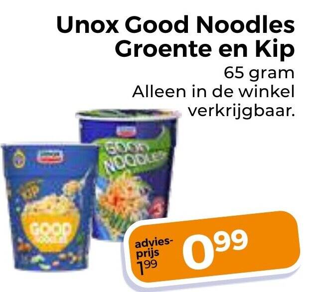 Unox Good Noodles Groente en Kip 65 g aanbieding bij Trekpleister