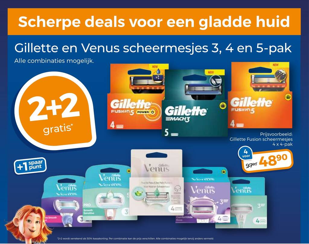 Gillette en Venus scheermesjes 3, 4 en 5 pak 2+2 gratis aanbieding bij ...