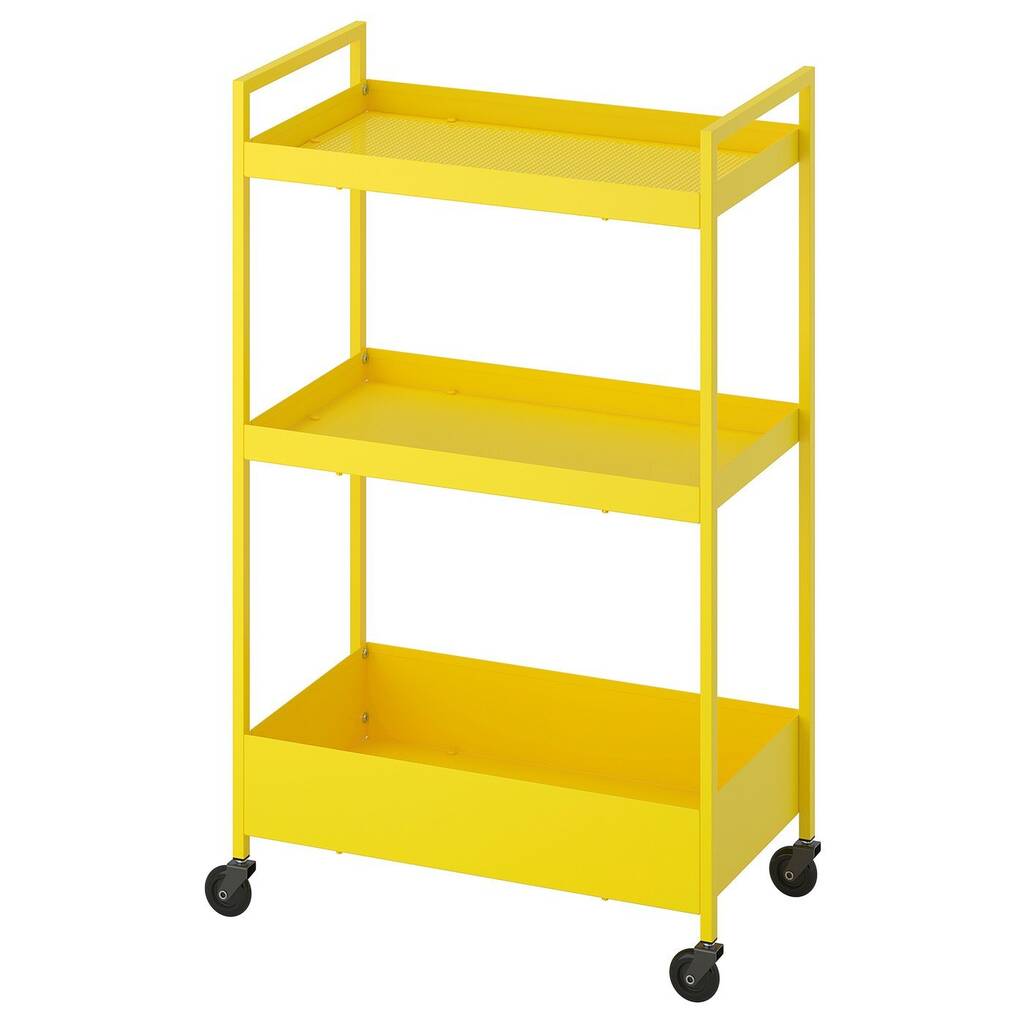 Felgele metalen trolley met drie niveaus en wielen, perfect voor opslag ...