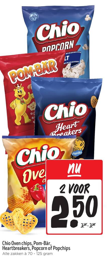 Chio Oven chips, Pom-Bär, Heartbreakers, Popcorn of Popchips 70 - 125 g ...