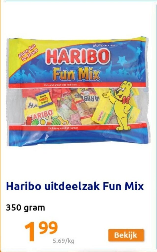 Haribo uitdeelzak Fun Mix 350g aanbieding bij Action