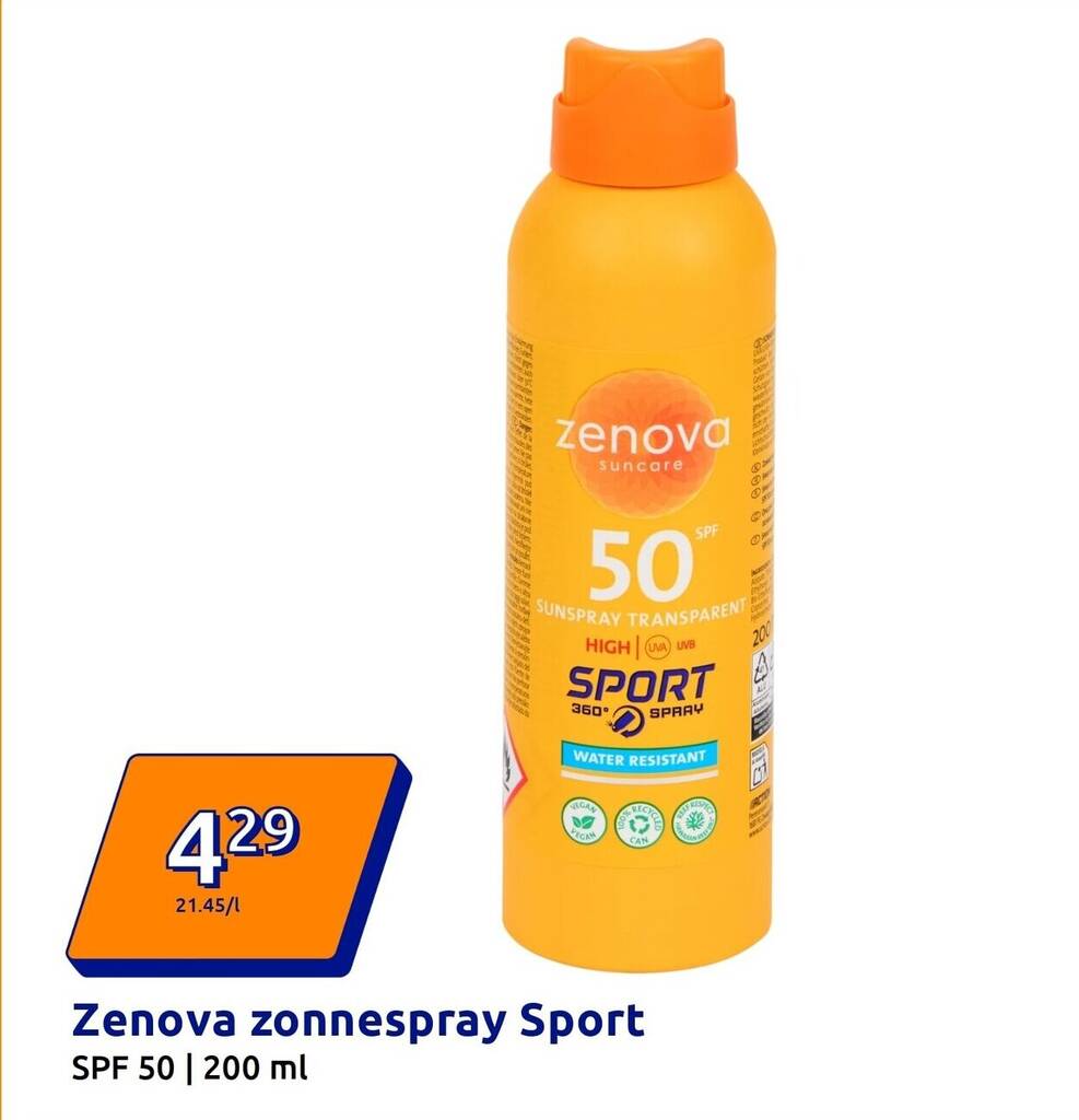 Zenova zonnespray Sport SPF 50 200 ml aanbieding bij Action