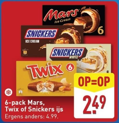 6-pack Mars, Twix of Snickers ijs aanbieding bij ALDI