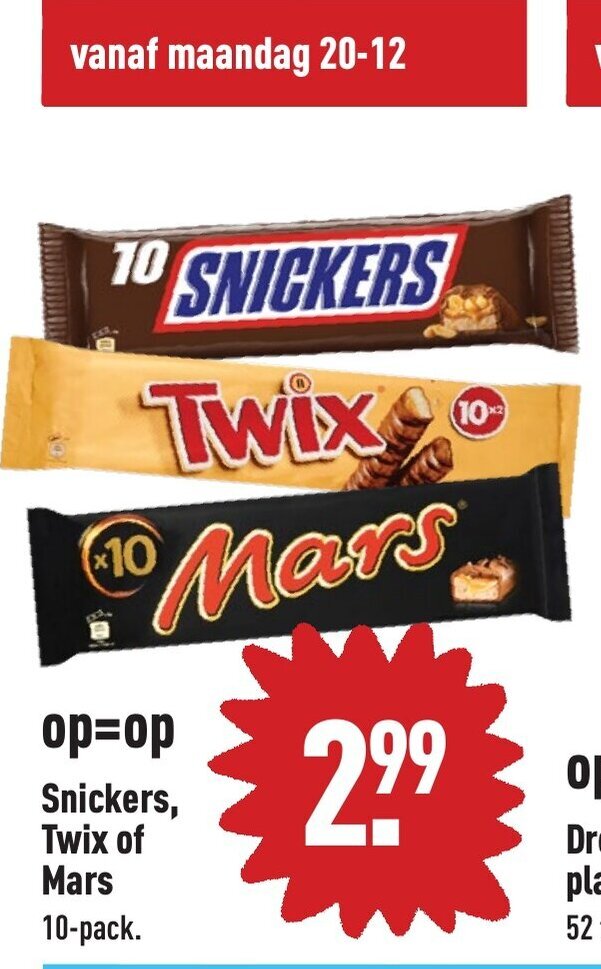 Snickers, Mars of Twix 10-pack aanbieding bij ALDI