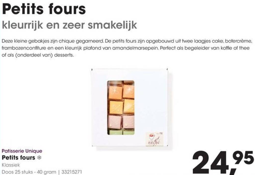 Patisserie Unique Petits fours 40 g aanbieding bij HANOS