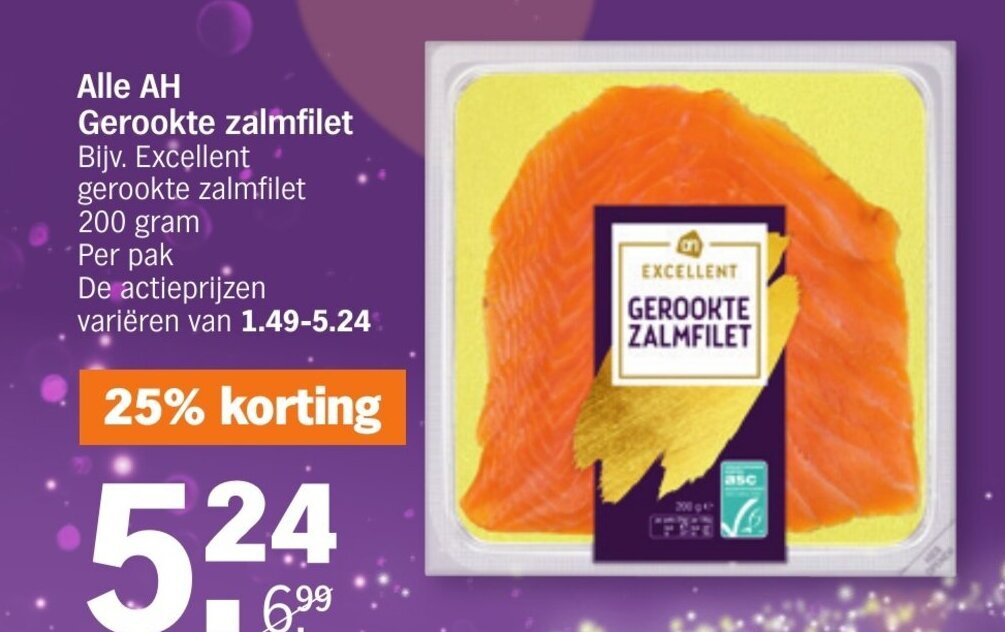Alle AH Gerookte zalmfilet 200 gram aanbieding bij Albert Heijn