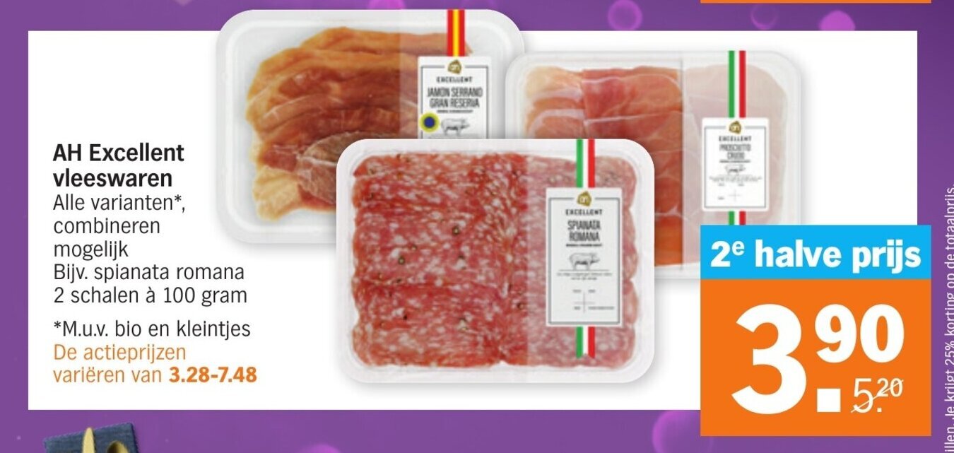 AH Excellent vleeswaren 100 gram aanbieding bij Albert Heijn