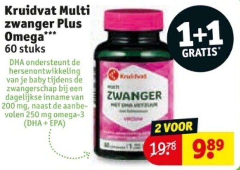 Kruidvat Multi zwanger Plus Omega 1+1 gratis aanbieding bij Kruidvat