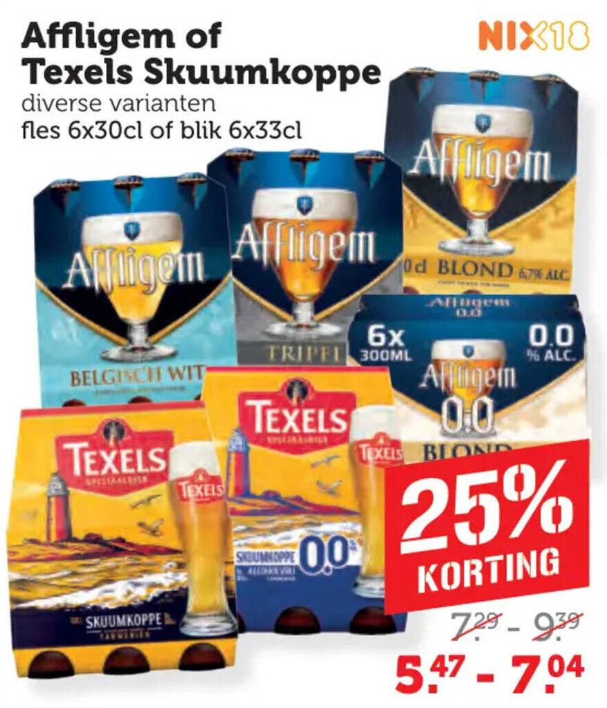 Affligem of Texels Skuumkoppe 6x30cl of 6x33cl aanbieding bij Coop
