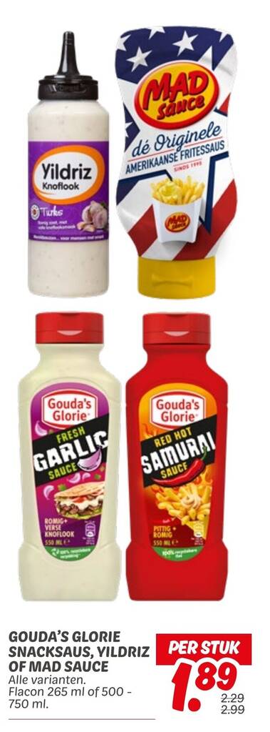 Gouda's glorie snacksaus, yildriz of mad sauce 500-750 ml aanbieding ...