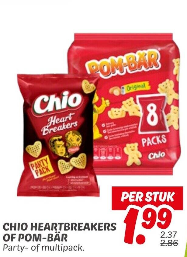 Chio heartbreakers of pom-bär aanbieding bij Dekamarkt