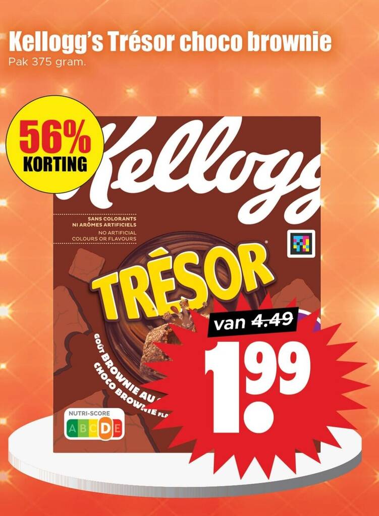 Kellogg's Trésor choco brownie 375 g aanbieding bij Dirk