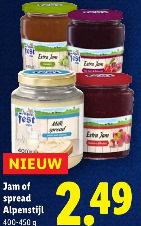 Jam of spread Alpenstijl 400 - 450 g aanbieding bij Lidl