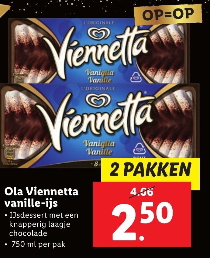 Ola Viennetta Vanille-ijs 2*750ml aanbieding bij Lidl