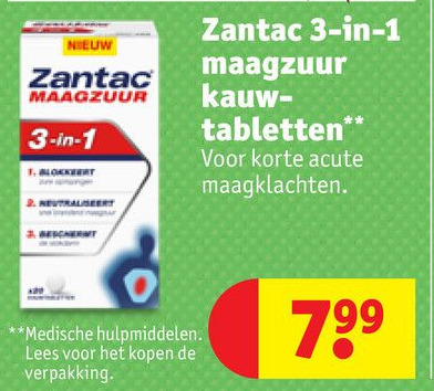Zantac 3-in-1 maagzuur kauw- tabletten* aanbieding bij Kruidvat