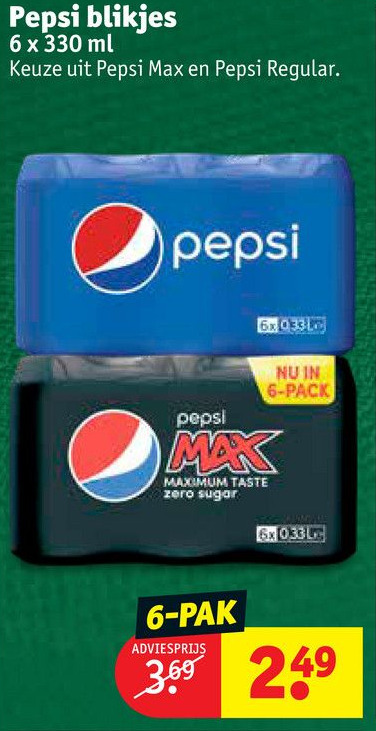 Pepsi blikjes 6 x 330 ml aanbieding bij Kruidvat
