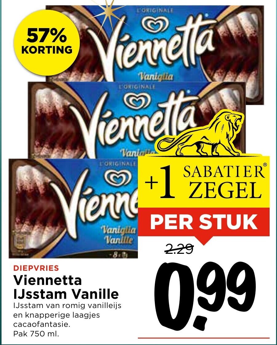 Viennetta IJsstam Vanille 750ml aanbieding bij Vomar