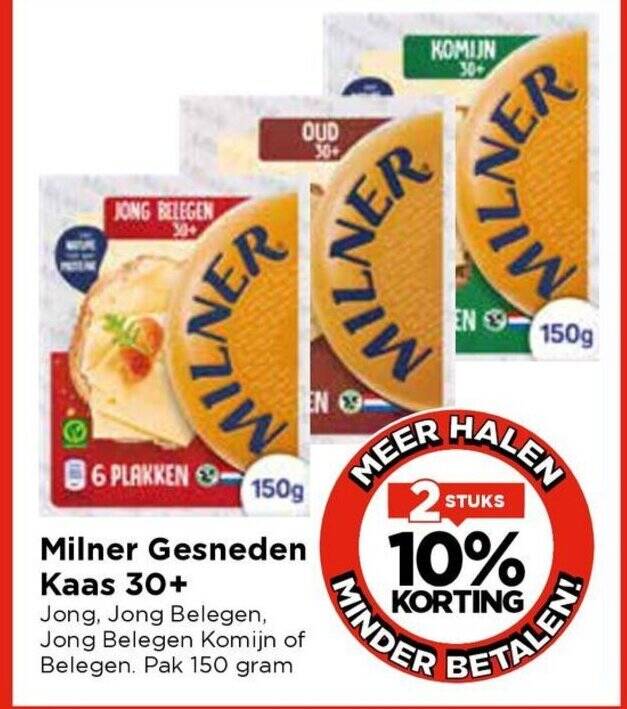 Milner Gesneden Kaas 30+ 150 g aanbieding bij Vomar Voordeelmarkt