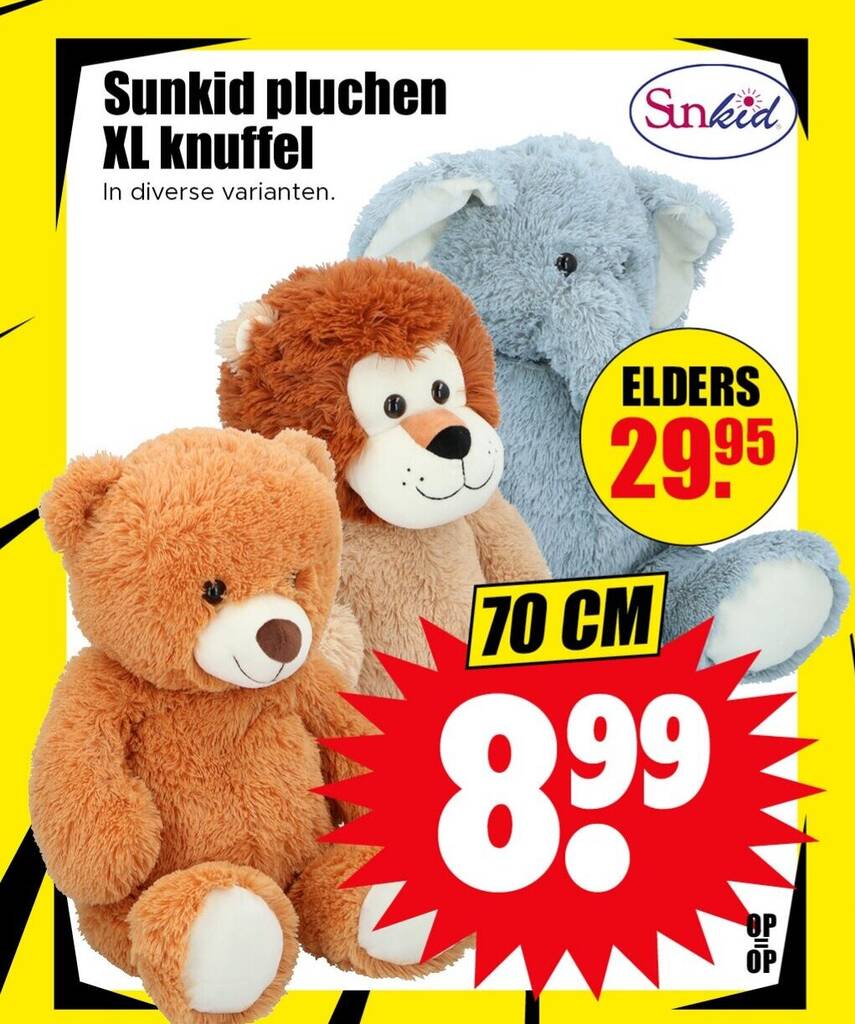 Sunkid pluchen XL knuffel 70 cm aanbieding bij Dirk