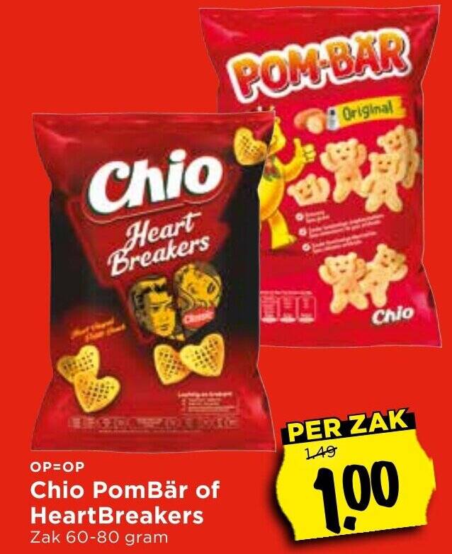 Chio PomBär of HeartBreakers 60 - 80 g aanbieding bij Vomar Voordeelmarkt