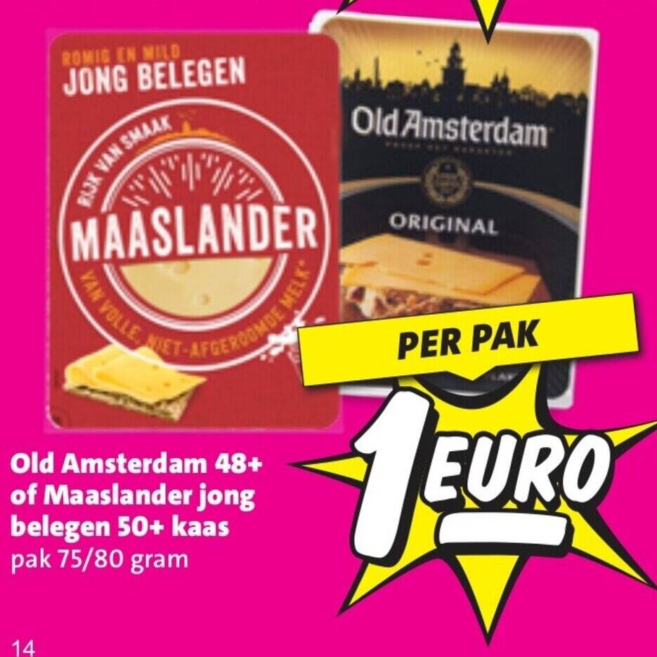 Old Amsterdam of Maaslander jong belegen 50+ kaas 75-80 g aanbieding ...