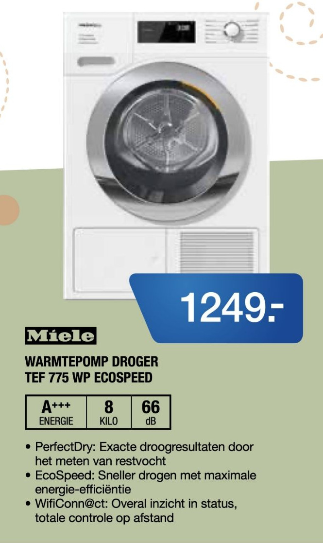 Miele WARMTEPOMP DROGER TEF 775 WP ECOSPEED aanbieding bij Electroworld