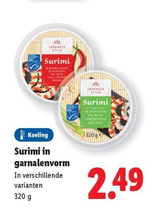 Surimi in garnalenvorm 320 g aanbieding bij Lidl