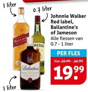 Johnnie Walker Red label, Ballantine's of Jameson aanbieding bij Hoogvliet